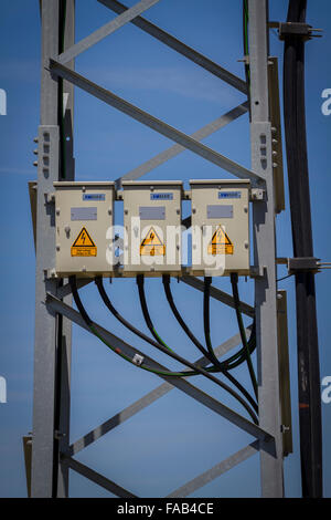 electricity tower with cable boxes Stock Photo - Alamy