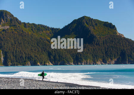 Surfing in front of Bear Glacier Lagoon, Kenai Fjords National Park ...