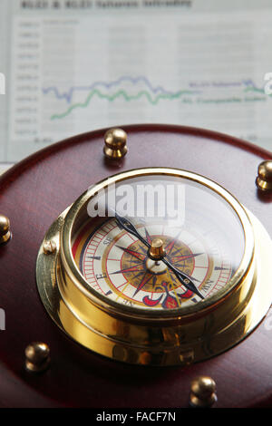 Compass on list of share prices Stock Photo - Alamy