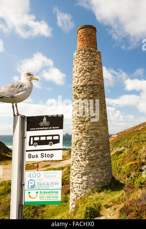 Chimney stack at old mine shaft, Botallack tin mine, Botallack ...