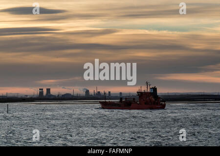 Ship Entering River Tees Estuary at Sunset Stock Photo - Alamy