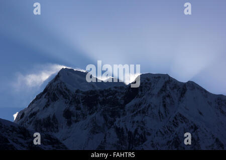 Sunrise over Himalaya mountains. Mount Dhaulagiri viewed from Poon Hill ...