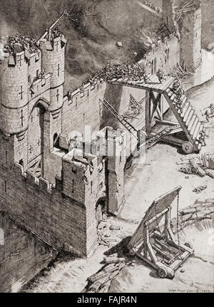 Middle Ages, warfare, siege of a castle, woodcut, "Swabian Chronicle ...