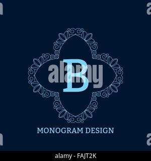 Vector illustration of the linear blue monogram Stock Vector Image ...