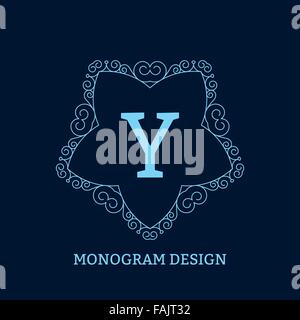 Vector illustration of the linear blue monogram Stock Vector Image ...