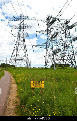 Overhead low voltage electrical power lines on wooden pole. Newbiggin ...