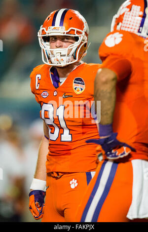 Clemson tight end Stanton Seckinger (81) celebrates after the ACC ...
