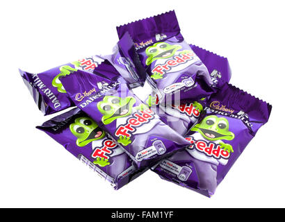 Cadbury Dairy Milk Freddo bar of chocolate out of wrapper isolated on ...