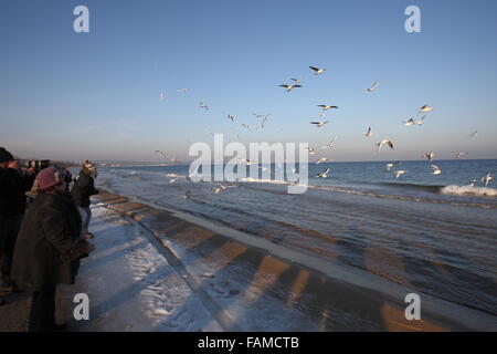 Gdansk, Poland 1st. Jan. 2015 People enjoy very cold (-5 Celsius ...