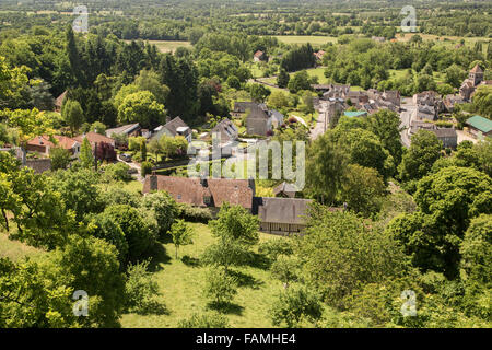 Views over the Varenne River Valley townhouses and countryside below ...