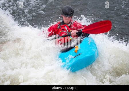 Man kayaking in fast water Stock Photo - Alamy