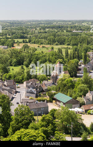 Views over the Varenne River Valley townhouses and countryside below ...