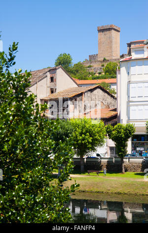 Cabe river and old houses at Monforte de Lemos in summer day. Galicia ...