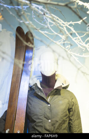 Vintage ski store window display skiing clothes and skis photo Stock ...
