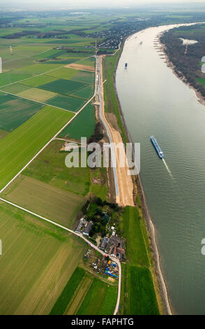 Aerial view, bowery, dike renovation, dikes, bank of the Rhine, flood ...