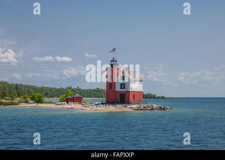Round Island Lighthouse in Straits of Mackinac near Mackinac Island ...
