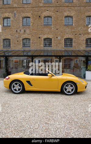 Car, Porsche Boxster S, yellow, Convertible, closed top, model year ...