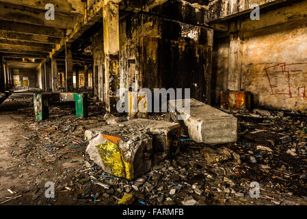 Ruins of an old brick factory. Destroyed industrial plant in Sampieri ...