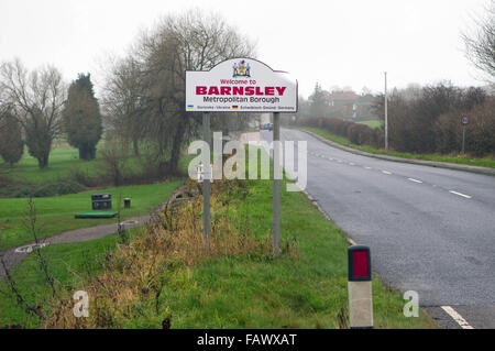 General view GV of a Welcome to Barnsley Metropolitan Borough street ...