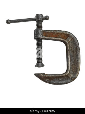 vintage rusty clamp isolated over white background, clipping path Stock ...