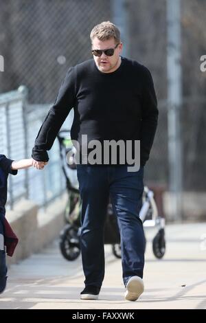 James Corden plays with his son Max at the park Featuring: James Corden ...