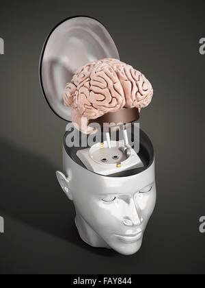 Brain with electricity plug connected to the human head Stock Photo - Alamy