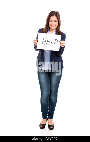 business woman showing poster with the word number Stock Photo - Alamy