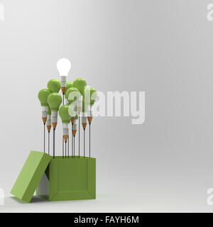 drawing idea pencil and light bulb concept outside the box as creative ...