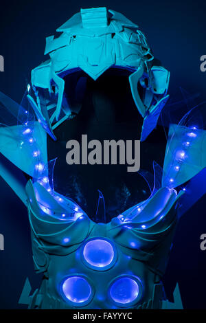 bionic armor with blue LED lights and plastic materials Stock Photo - Alamy