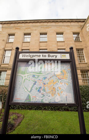 Bury Town Hall. Welcome to Bury Sign Stock Photo - Alamy