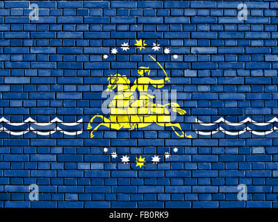 Flag of Ukraine. Brick wall painted in national Ukrainian blue and ...