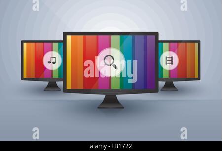 Three Computer Monitors with blank white screen. Vector illustration ...