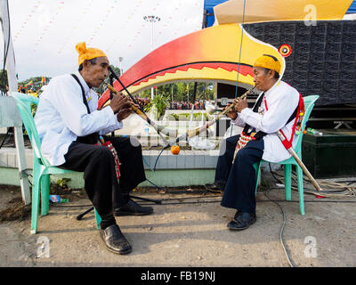 The musicians at Manau Dance, traditional ceremony of Kachin people to ...