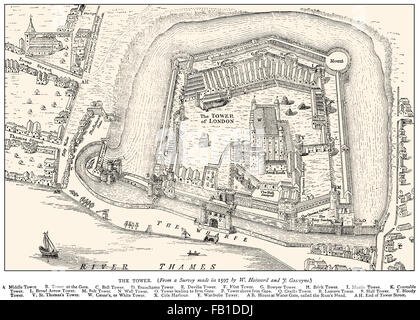 THE TOWER OF LONDON. Vintage map plan. London 1947 old vintage chart ...