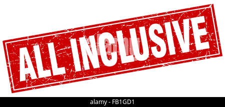 all inclusive red square grunge stamp on white Stock Photo - Alamy