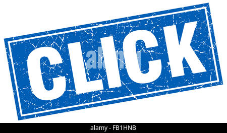 click here blue square grunge stamp on white Stock Photo - Alamy