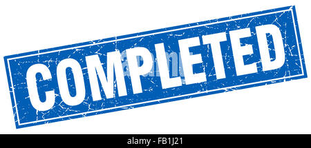 completed blue square grunge stamp on white Stock Photo - Alamy