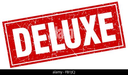 deluxe red square grunge stamp on white Stock Photo - Alamy