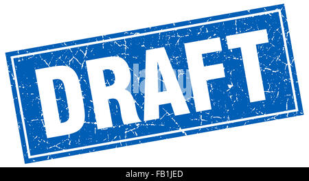 draft blue square grunge stamp on white Stock Photo - Alamy