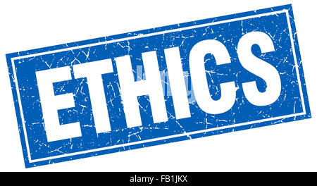 ethics blue square grunge stamp on white Stock Photo - Alamy