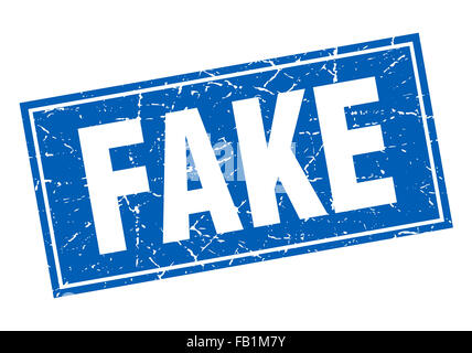 fake blue square grunge stamp on white Stock Photo - Alamy