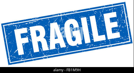 fragile blue square grunge stamp on white Stock Photo - Alamy
