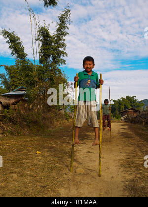 Lisu kids playing together in the morning, Northern Myanmar Stock Photo ...