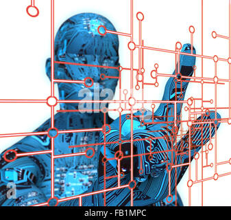 electronic man pressing virtual computer screen Stock Photo - Alamy