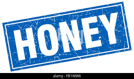 honey blue square grunge stamp on white Stock Photo - Alamy