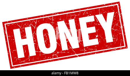 honey red square grunge stamp on white Stock Photo - Alamy
