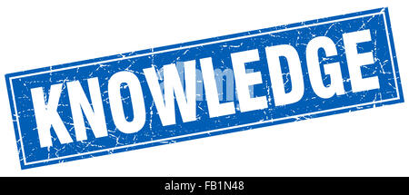 Knowledge blue square grungy stamp isolated on white background Stock ...