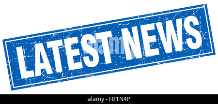 latest news blue square grunge stamp on white Stock Photo - Alamy