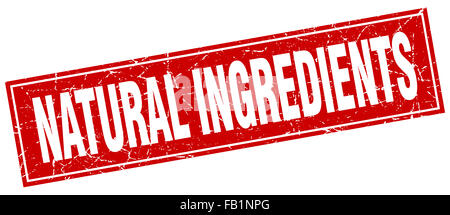 natural ingredients red square grunge stamp on white Stock Photo - Alamy