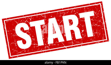 start red square grunge stamp on white Stock Photo - Alamy